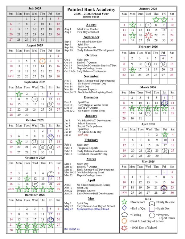 School Year Calendar 2025-2026 - Painted Rock Academy